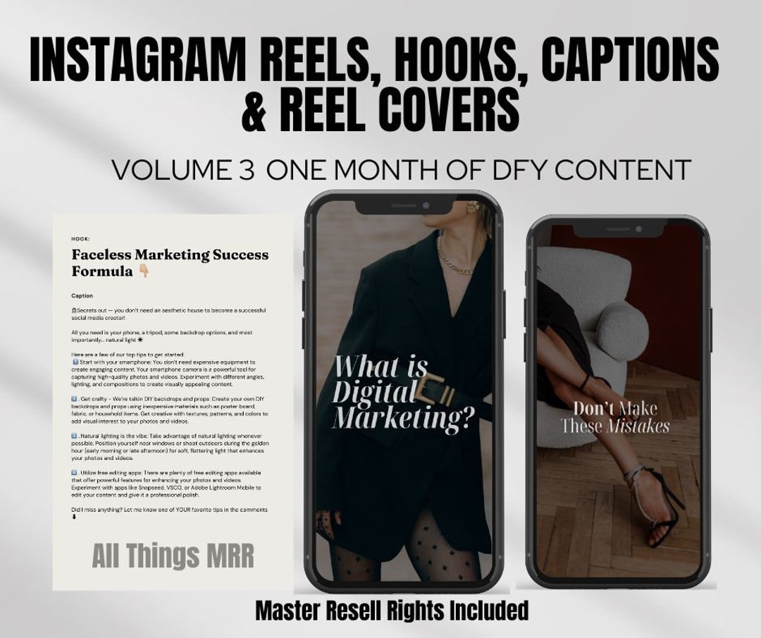 Instagram Reels Bundle: Hooks, Captions, Covers - Faceless Marketing ...