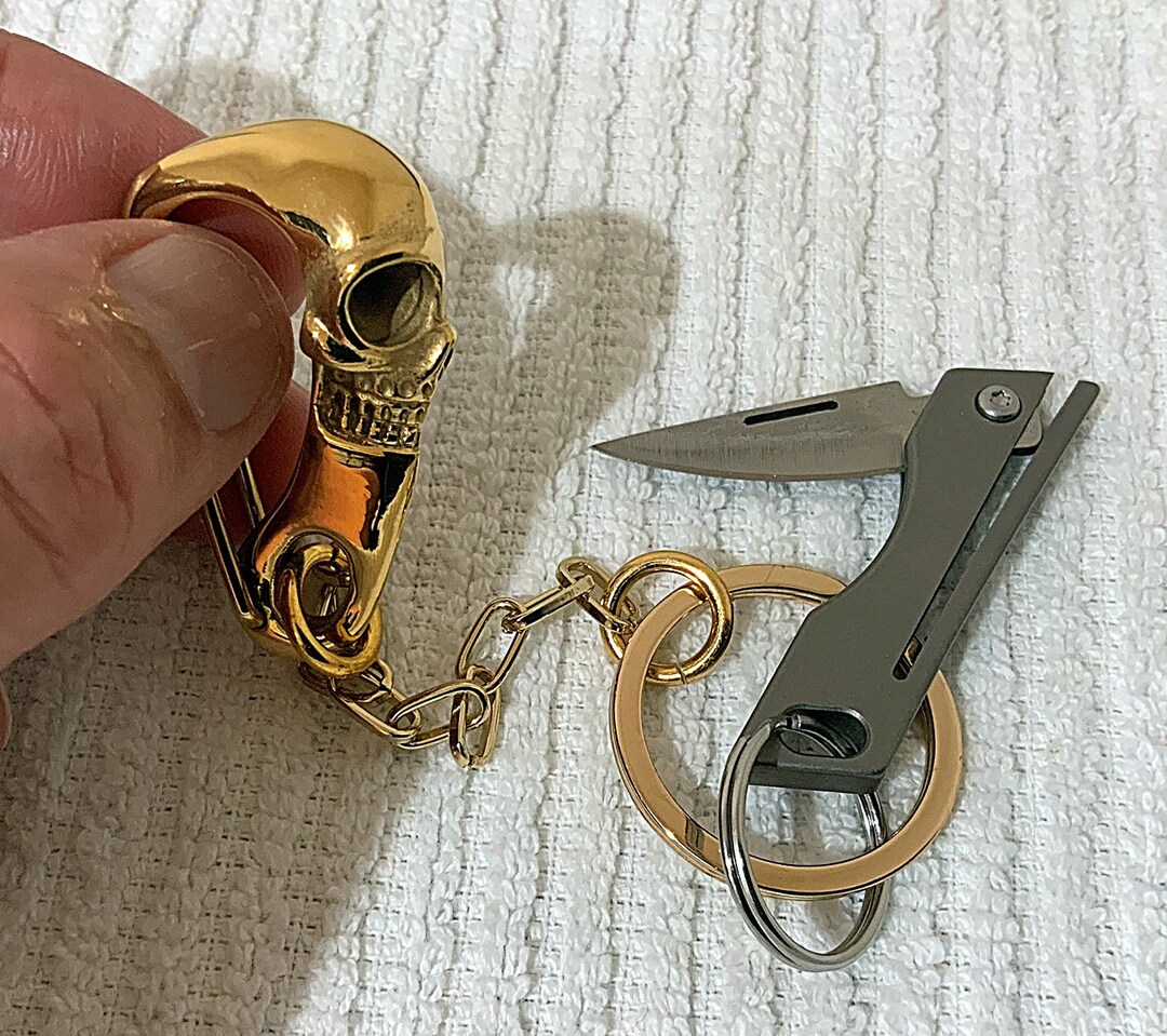 Blacks: Hand Crafted Titanium Skull Mini Knife Keychain (golden ...