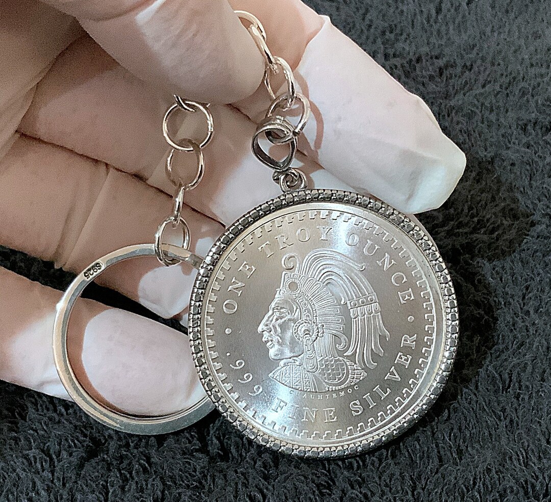Blacks Aztec Emperor Sterling ALL Silver One Ounce Silver Coin Keychain ...