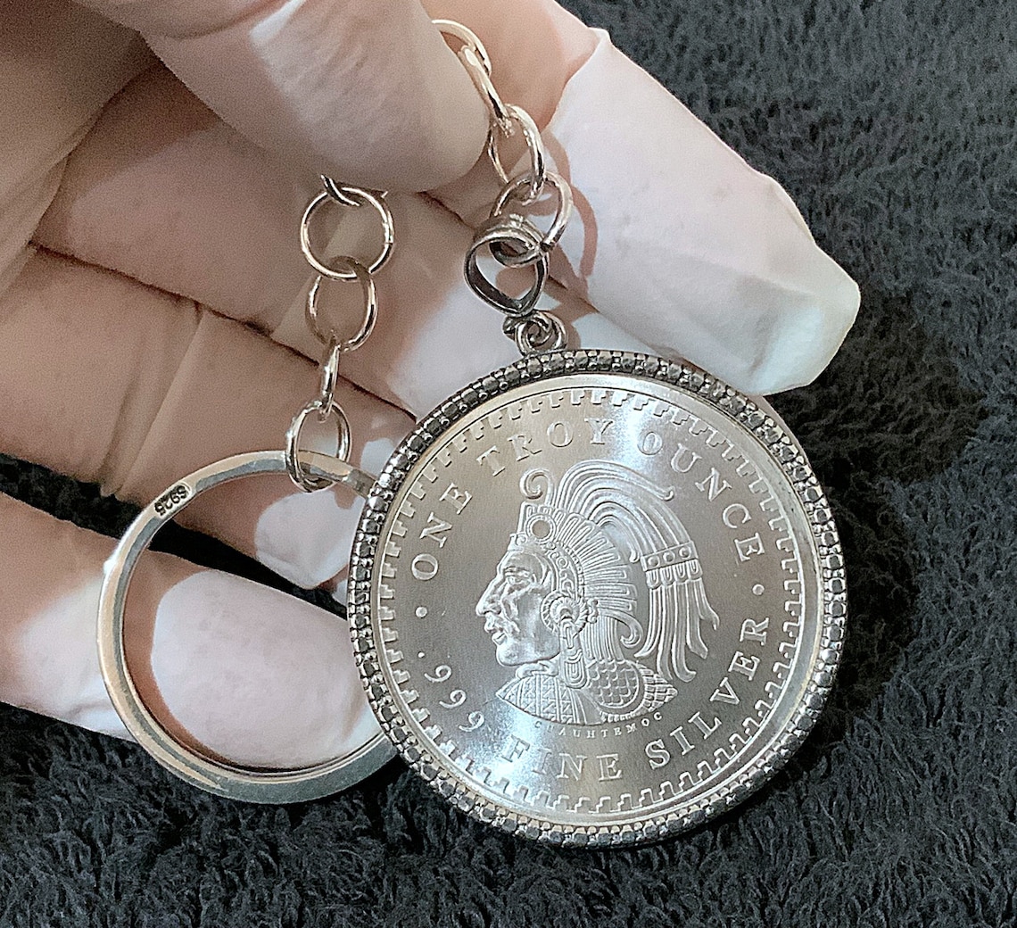 Blacks Aztec Emperor Sterling ALL Silver One Ounce Silver Coin Keychain ...