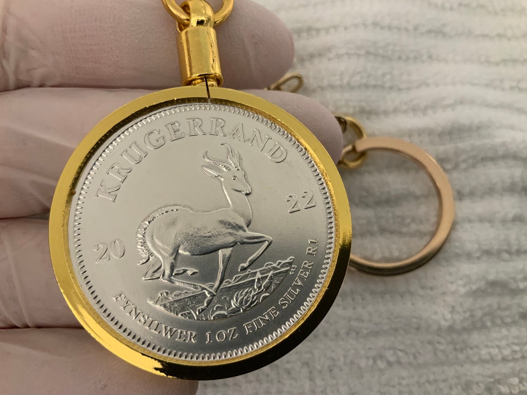 Krugerrand golden Bezel Pure Silver 1 Ounce Coin Keychain - Etsy
