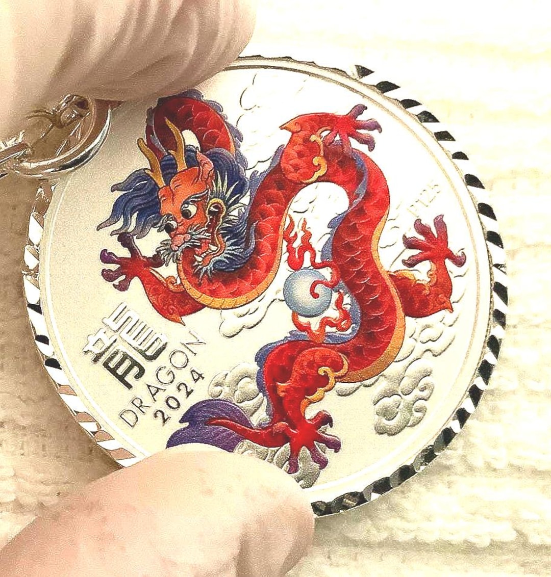 Red Dragon 1 Oz. Silver Coin Keychain: S925 Sterling Silver Diamond ...