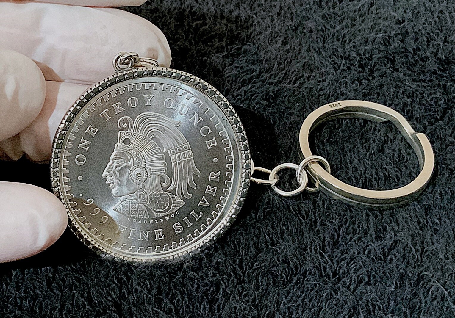Blacks Aztec Emperor Sterling ALL Silver One Ounce Silver Coin Keychain ...