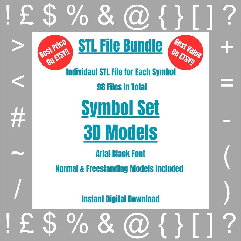 3D Symbol's Set Arial Black Font 3D Printing STL 98 Files Bundle Free ...