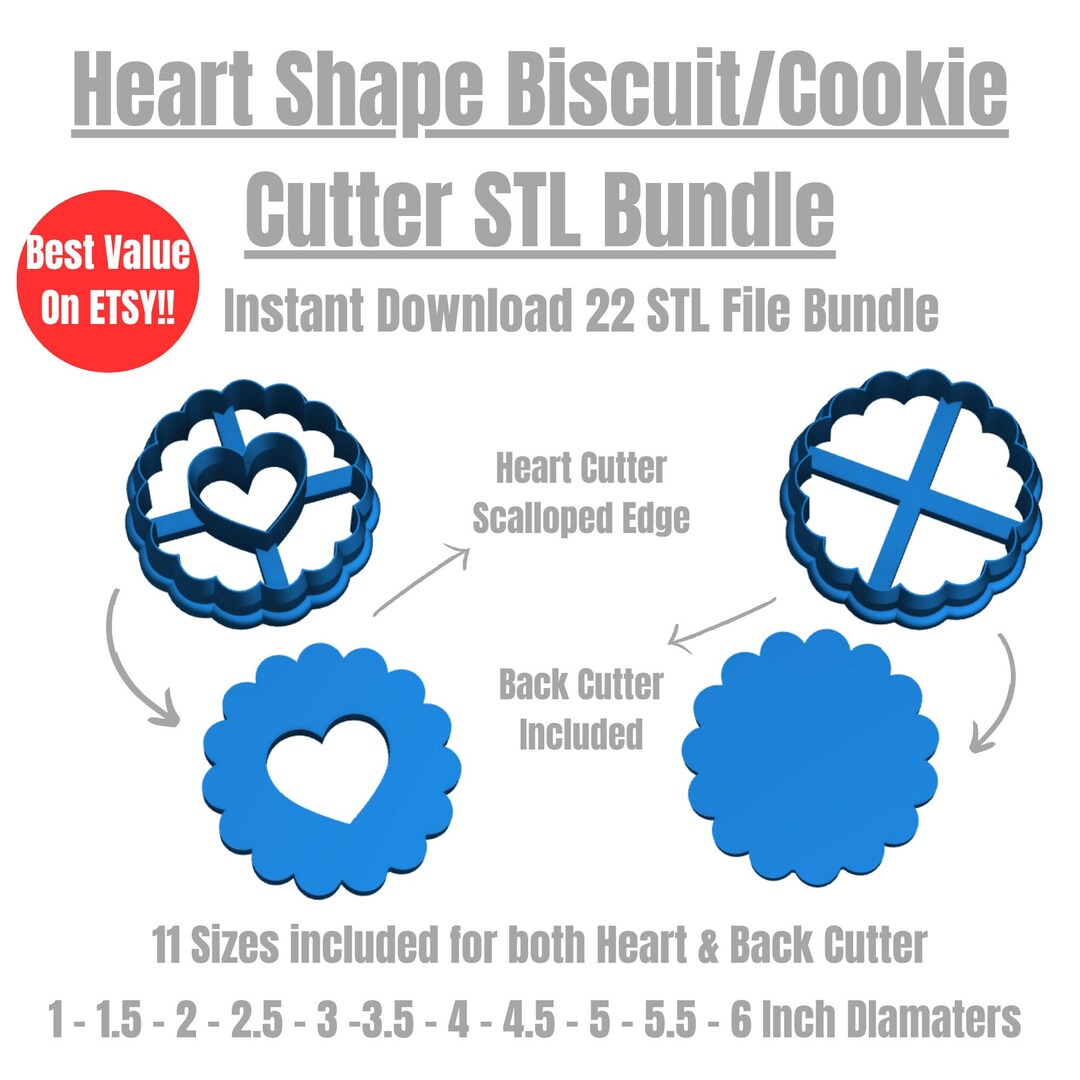 Heart Shape Biscuit/cookie/icing/clay/play Doh Cutter 3D Printing Model ...