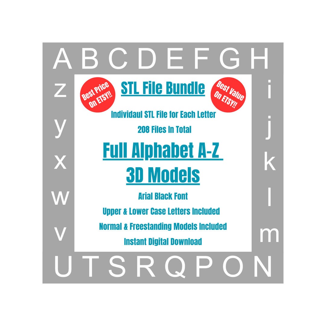 3D Letters Full Alphabet A-Z Arial Black Font 3D Printing STL 208 Files ...