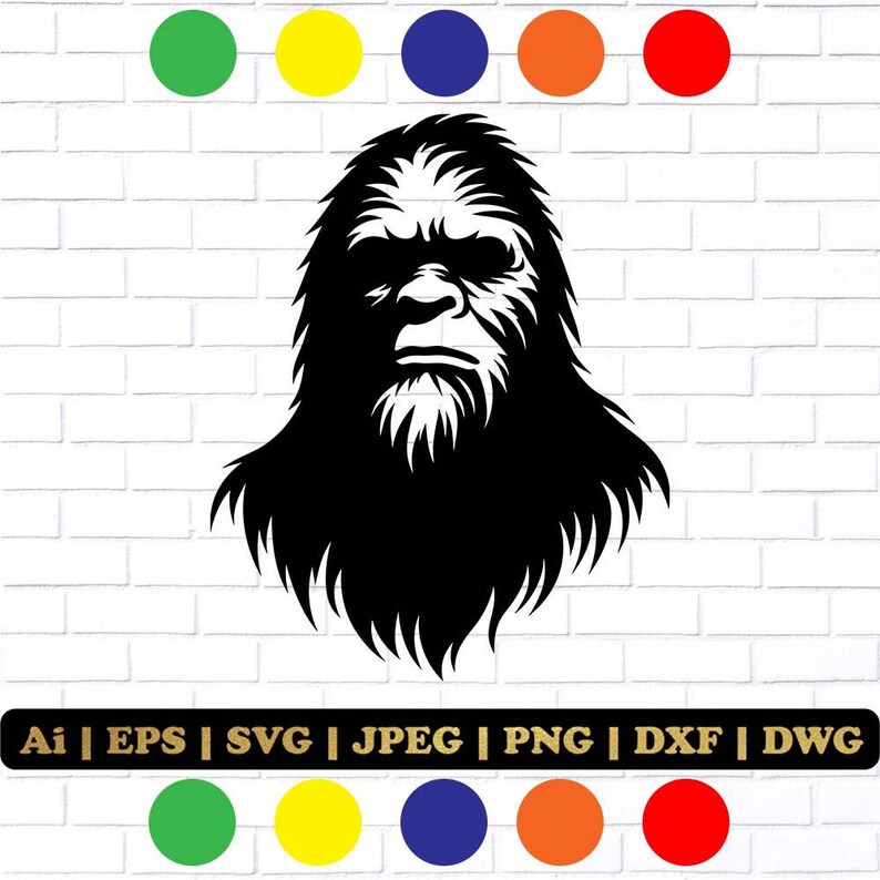Bigfoot Face Svg, Sasquatch Big Face Silhouette Black Vector, Clipart ...
