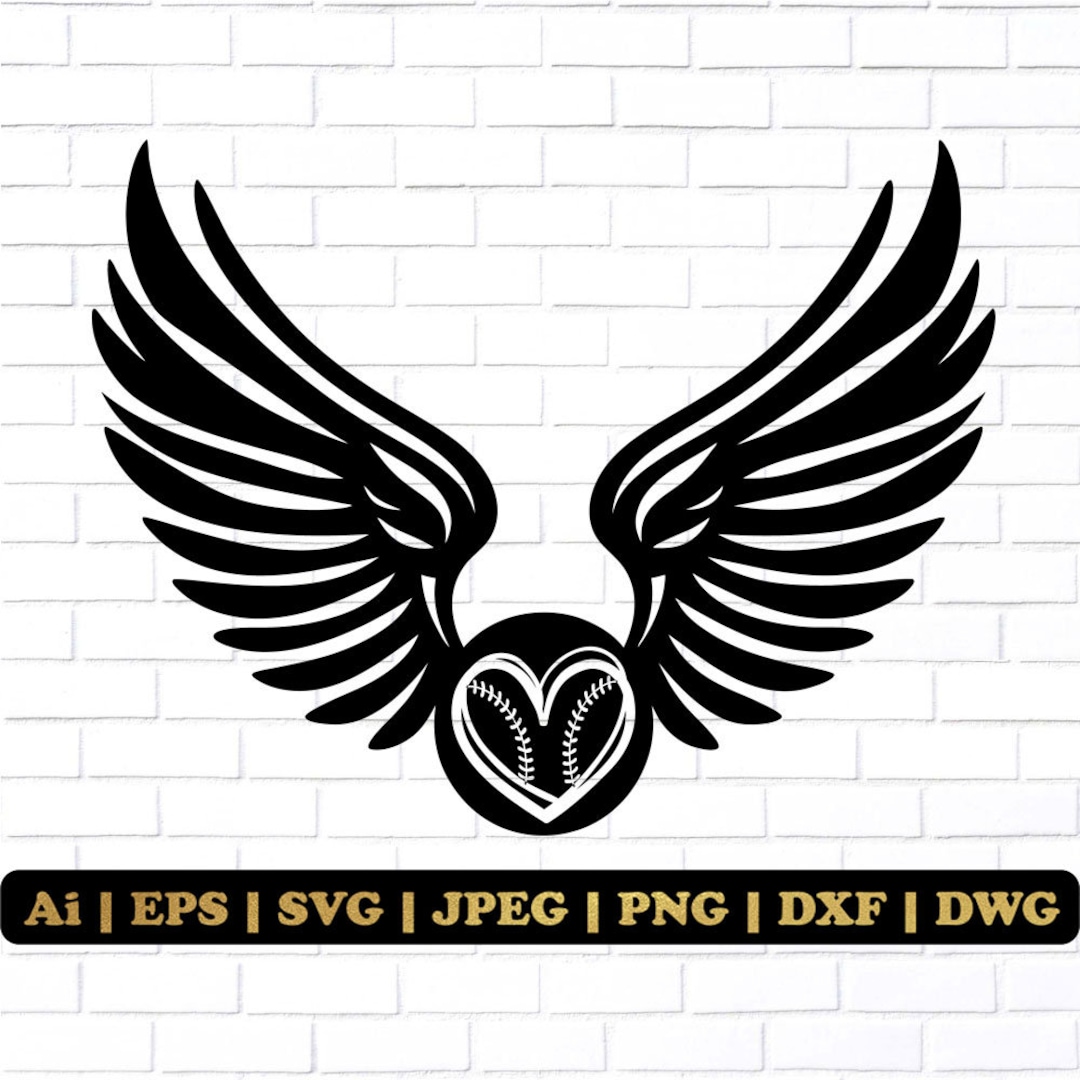 Baseball Angel Svg, Baseball Softball Angel Flying Wings With Inside ...