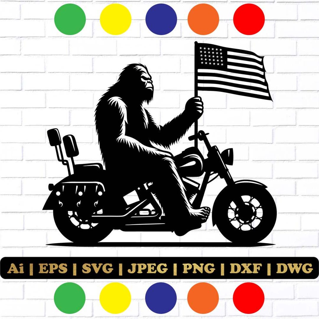 Bigfoot Riding Motorcycle Cut Files, Sasquatch Harley Rider Vector ...