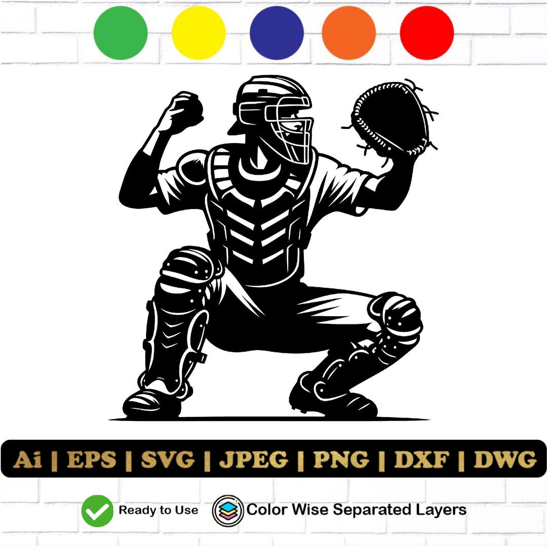 Baseball Catcher Throwing Ball Svg, Baseball Catcher Silhouette SVG ...