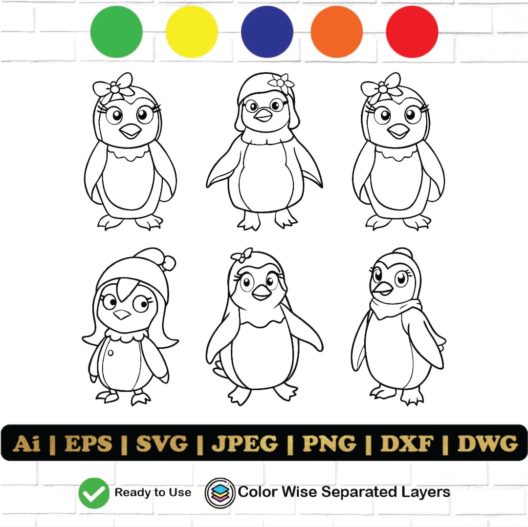Cute Penguin Girl Svg, Penguin Svg, Female Penguin Outline Cartoon ...
