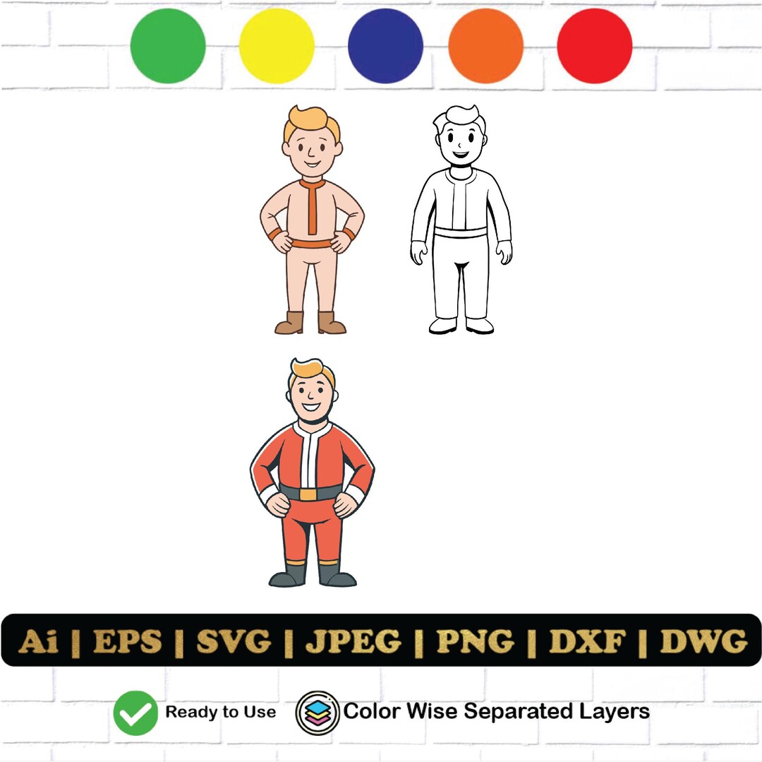 Cute Fallout Vault Boy Svg, Vault Boy Svg, Pip Boy Outline Cartoon ...