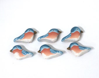 Bird Beads Turquoise Blue Bird Polymer Clay Beads 6 Pieces | Etsy