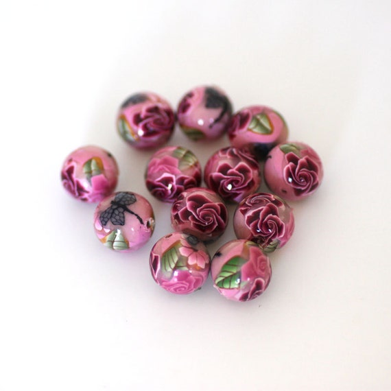 Pink Rose Polymer Clay Beads Bead Dozen Dragonfly Design | Etsy