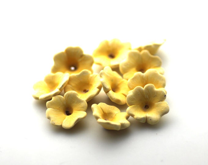 Primrose Beads, Polymer Clay Beads, Flower Beads, Yellow Beads 10 ...