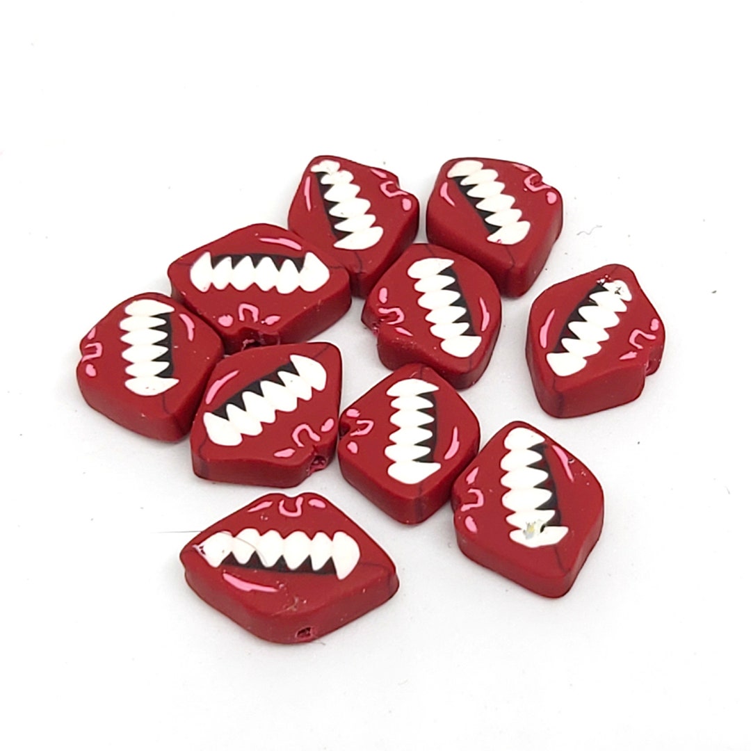 Red Lips Beads, Polymer Clay Halloween Fang Beads, 10 Pieces - Etsy