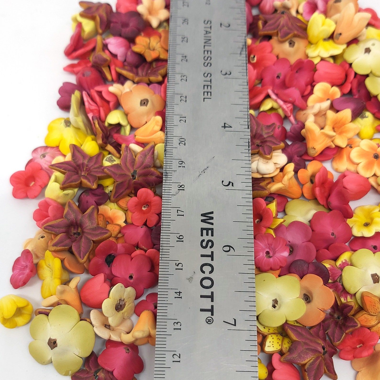 Summer Flower Mix, Polymer Clay Beads, Red, Orange Yellow Beads, 10 ...