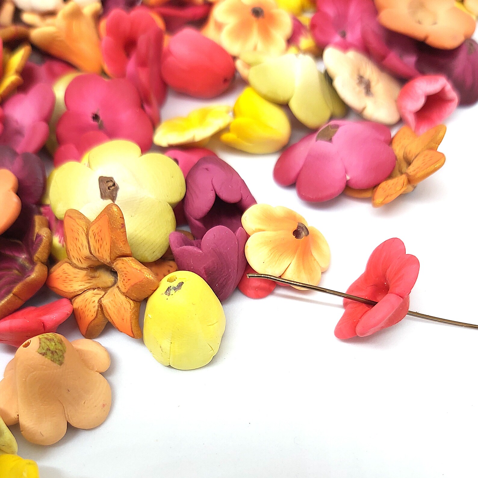 Summer Flower Mix, Polymer Clay Beads, Red, Orange Yellow Beads, 10 ...