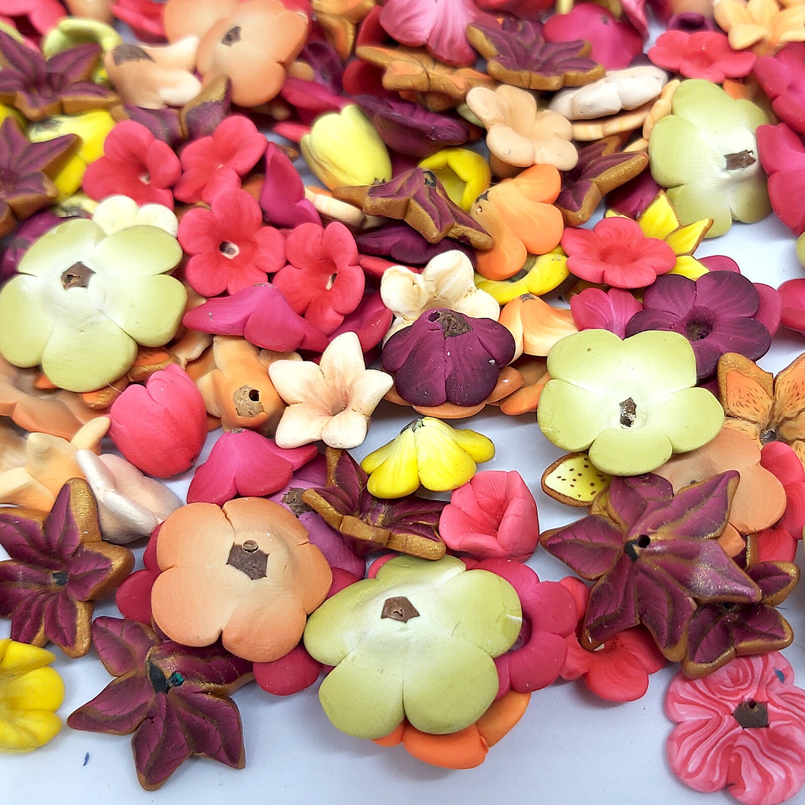 Summer Flower Mix, Polymer Clay Beads, Red, Orange Yellow Beads, 10 ...