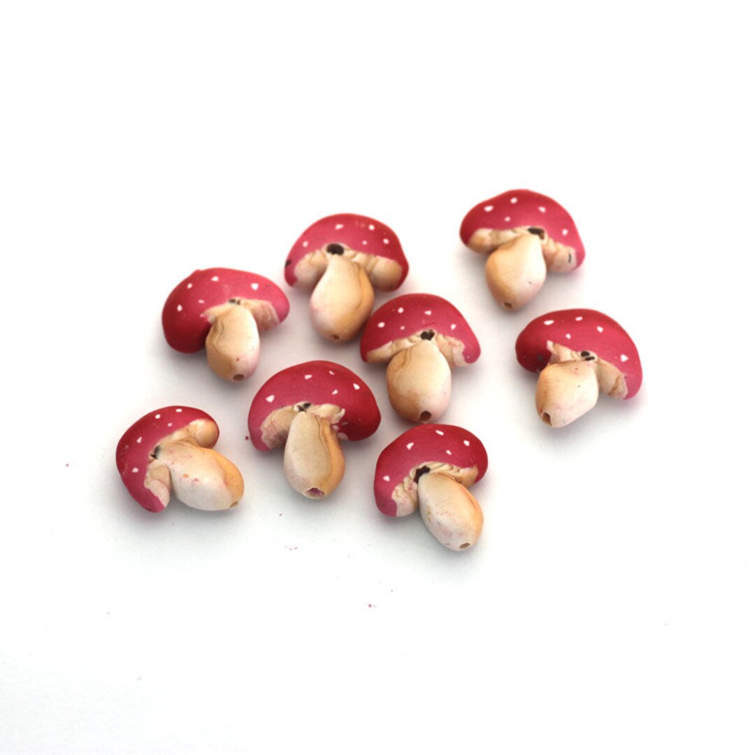 Toadstool Beads, Polymer Clay Beads, Fairy Toadstool Mushroom 8 Pieces ...