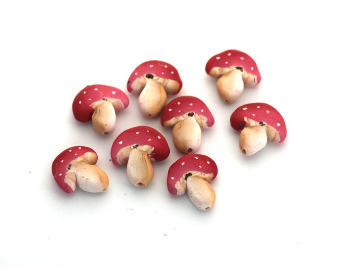 Toadstool Beads, Polymer Clay Beads, Fairy Toadstool Mushroom 8 Pieces ...