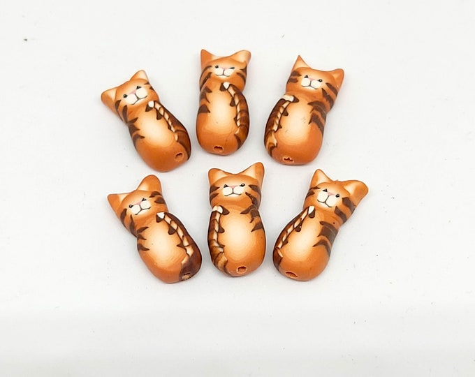 Tabby Cat Beads Orange Stripe Cat Bead Polymer Clay Beads - Etsy