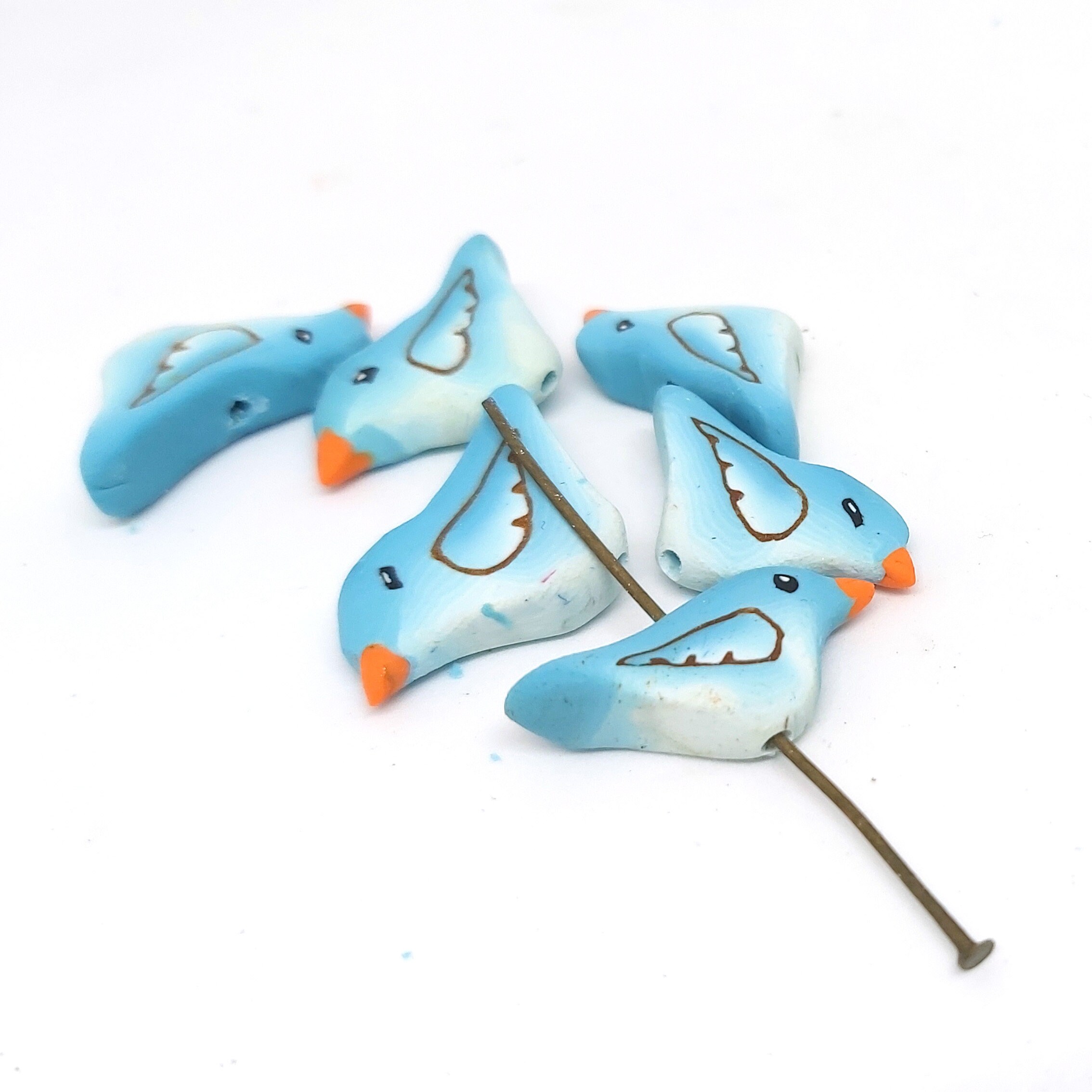 Bird Beads Turquoise Blue Bird Polymer Clay Beads 6 Pieces | Etsy