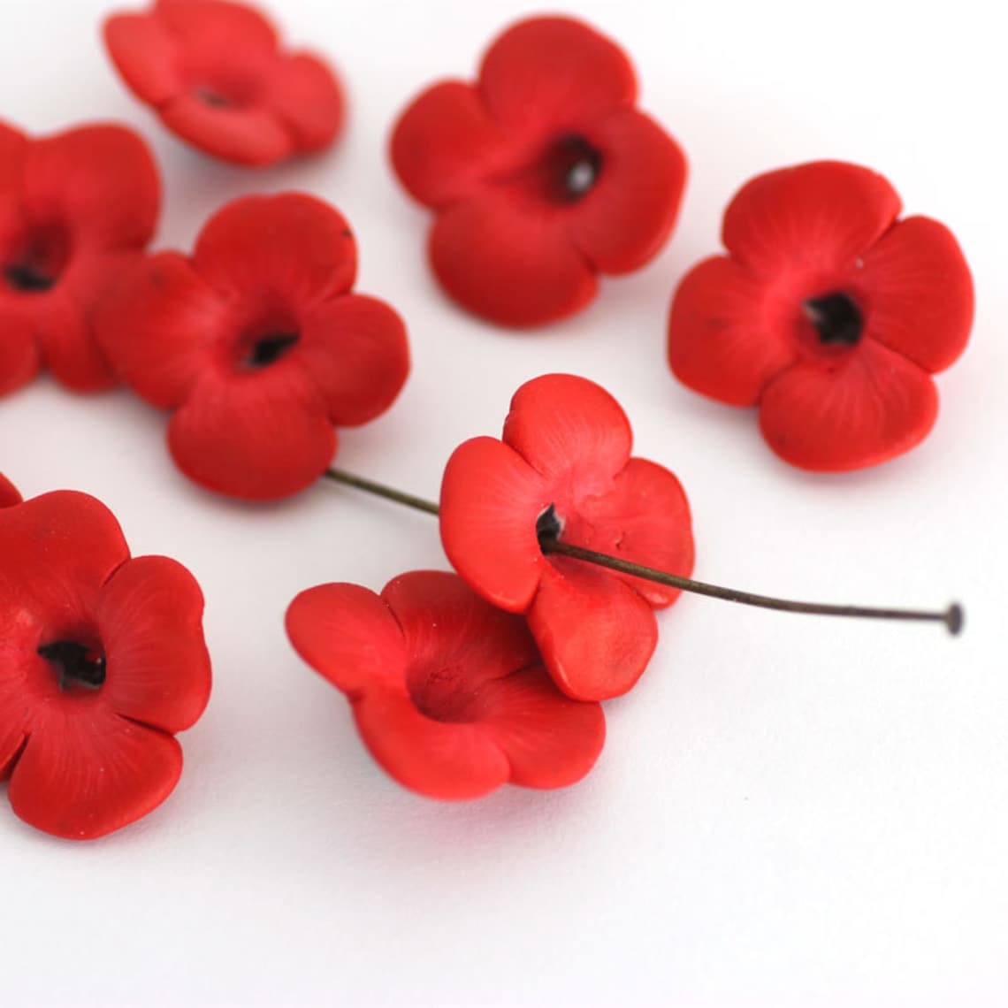 Poppy Beads Polymer Clay Beads Red Flower Beads 10 Pieces - Etsy Canada