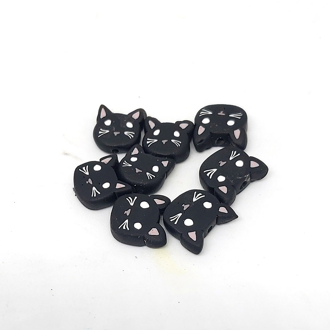 Black Cat Face Beads, Polymer Clay Beads, 8 Pieces - Etsy