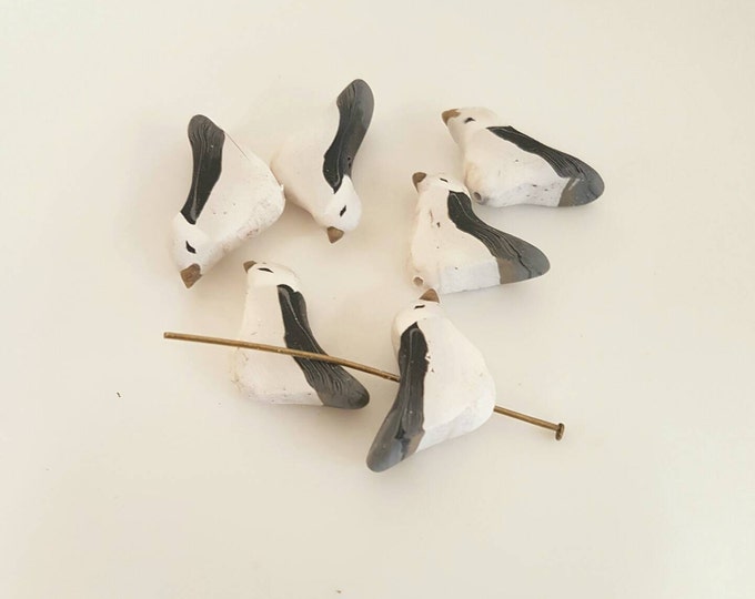 Seagull Bird Beads, Snow Bunting, White Sea Birds, Polymer Clay Beads ...
