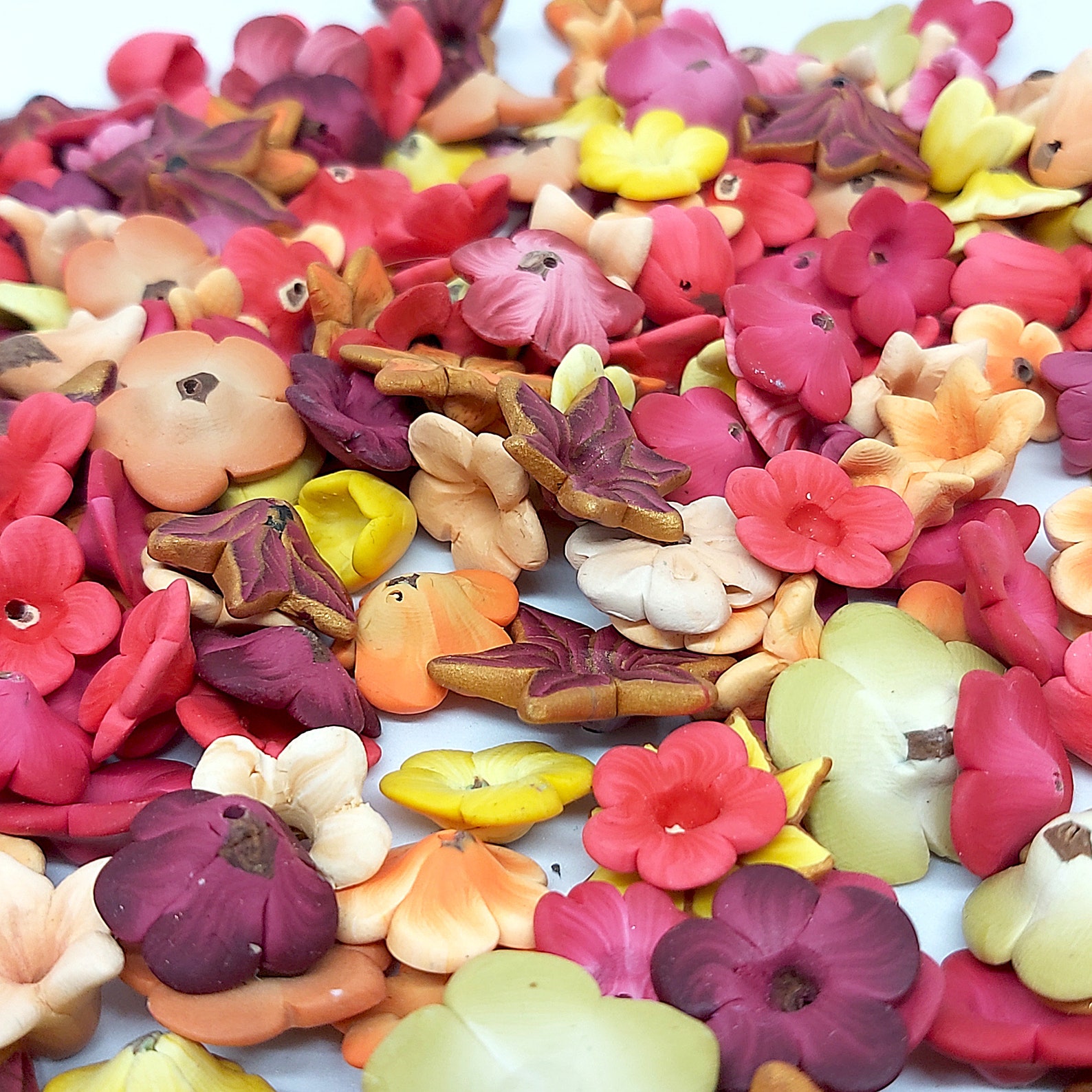 Summer Flower Mix, Polymer Clay Beads, Red, Orange Yellow Beads, 10 ...