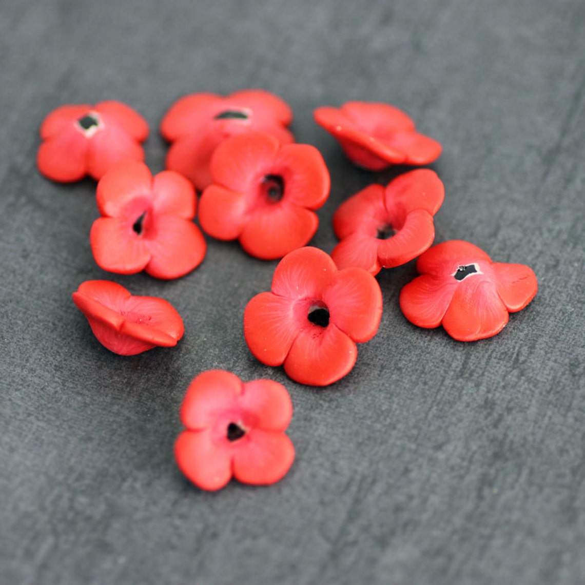 Poppy Beads Polymer Clay Beads Red Flower Beads 10 Pieces - Etsy Canada