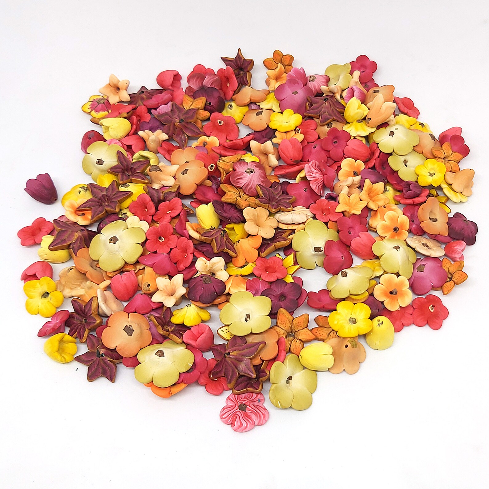 Summer Flower Mix, Polymer Clay Beads, Red, Orange Yellow Beads, 10 ...