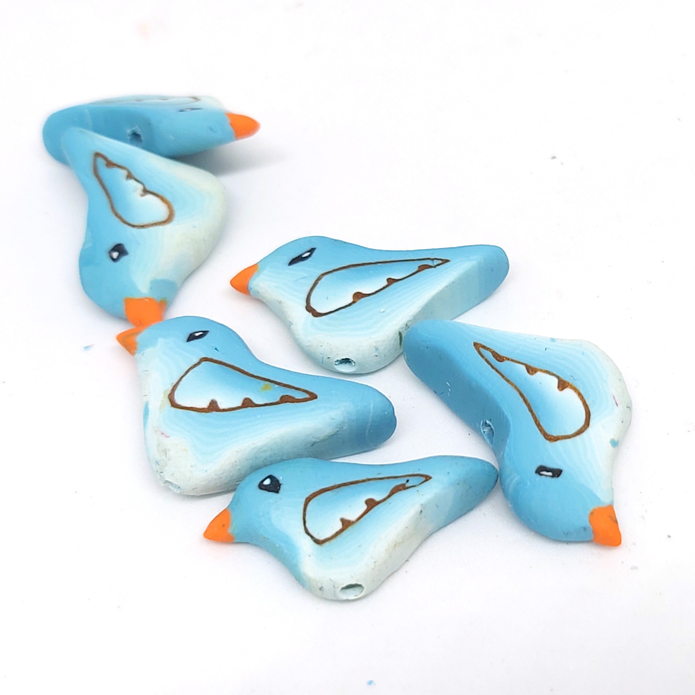Bird Beads Turquoise Blue Bird Polymer Clay Beads 6 Pieces | Etsy