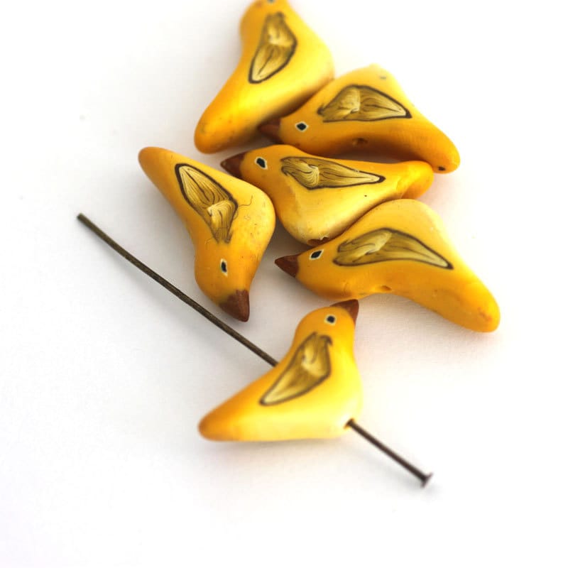 Bird Beads Canary Yellow Bird Polymer Clay Beads Warbler | Etsy