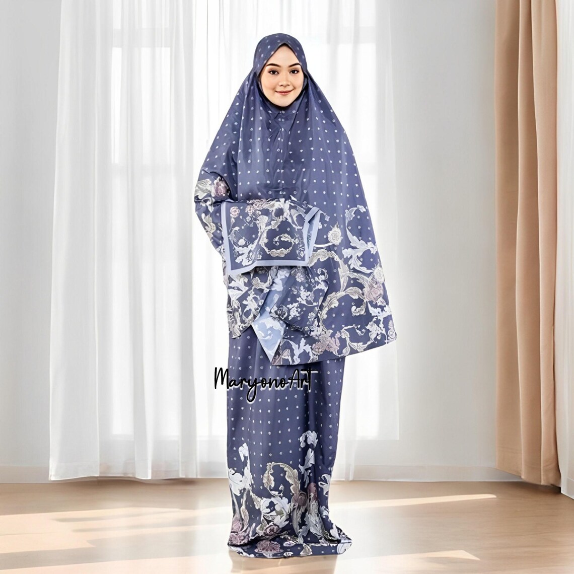 The Royale Easy Care Prayer Robe Mukena Navy Premium,mukena,muslim ...