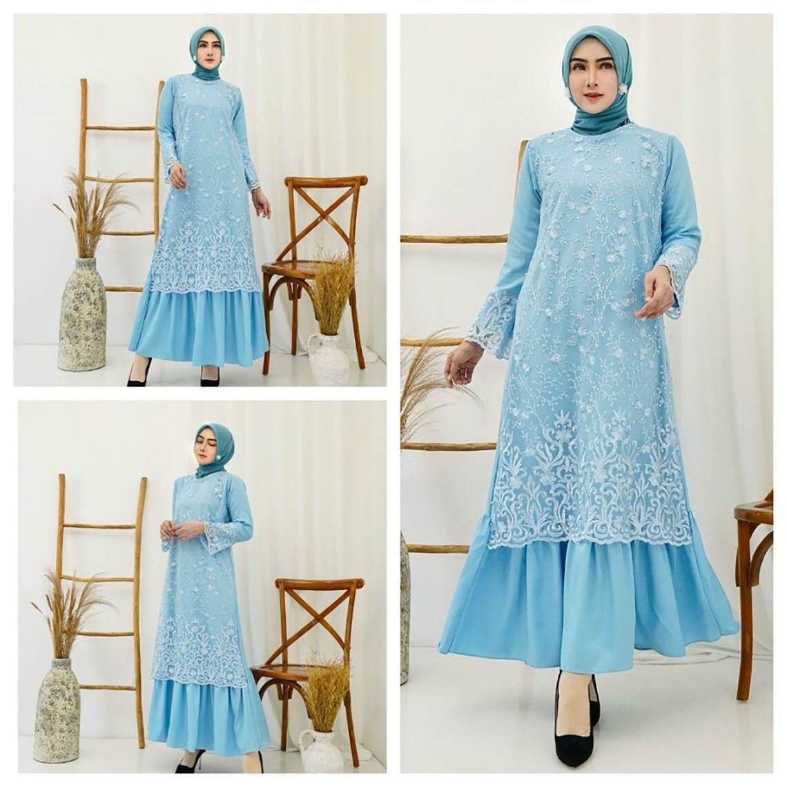 Brocade Gamis Dress Eid, Graduation Party, Women's Maxi Dress Muslimah ...