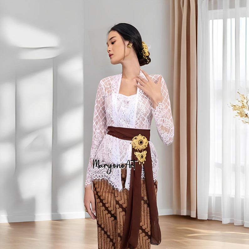 White Semi Italian Batik Set Matching Outfit for Formal Events,bali ...