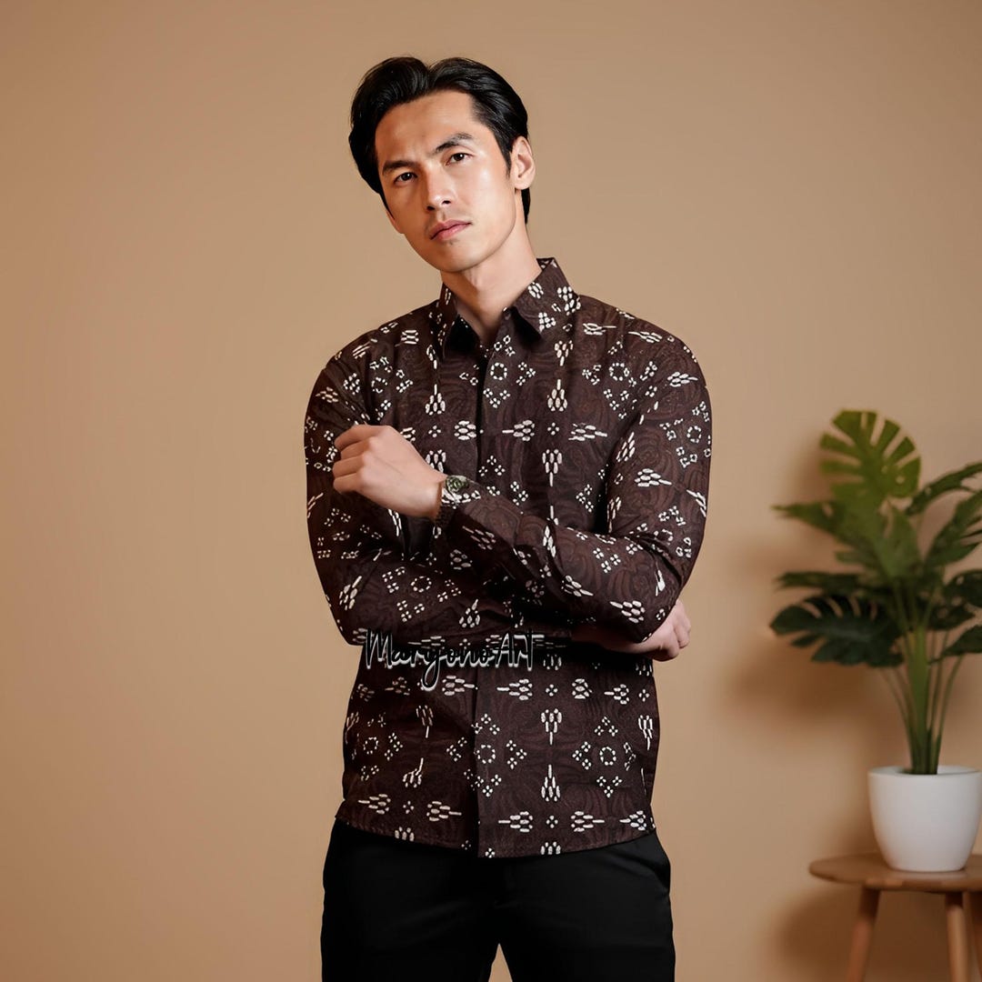 Batik Shirt Simbar Lintang Men's Javanese Batik Premium Cotton Long ...