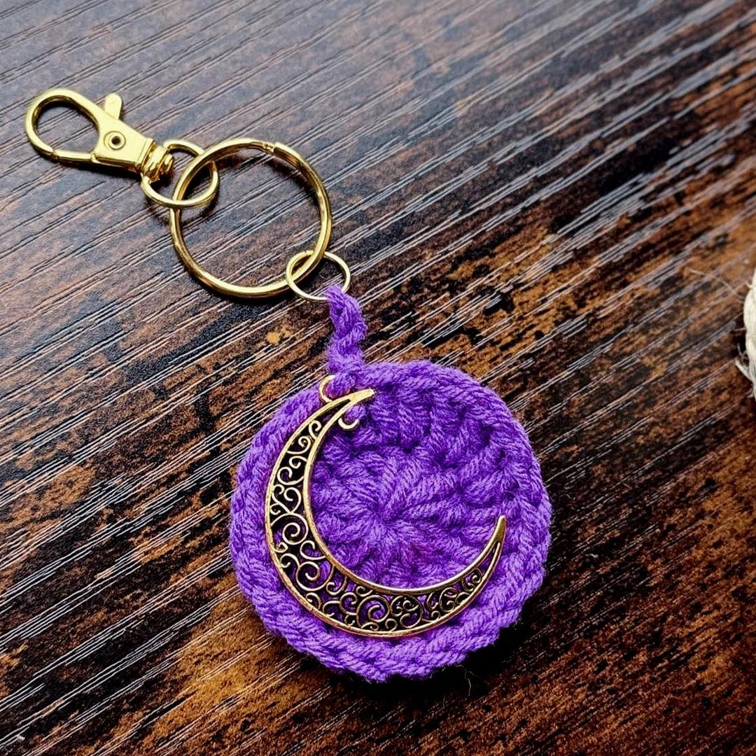 Night Court Crescent Moon Keychain – Hand-crocheted Purple Charm ...
