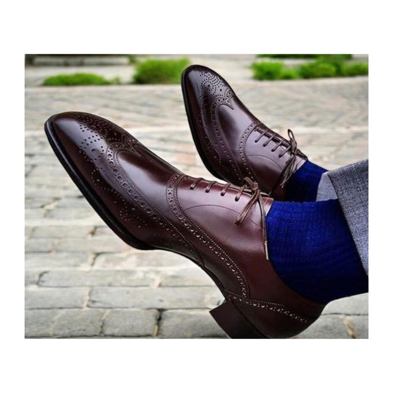 New Men's Fashion Hand Made Brown Leather Lace up Wing Tip Formal ...