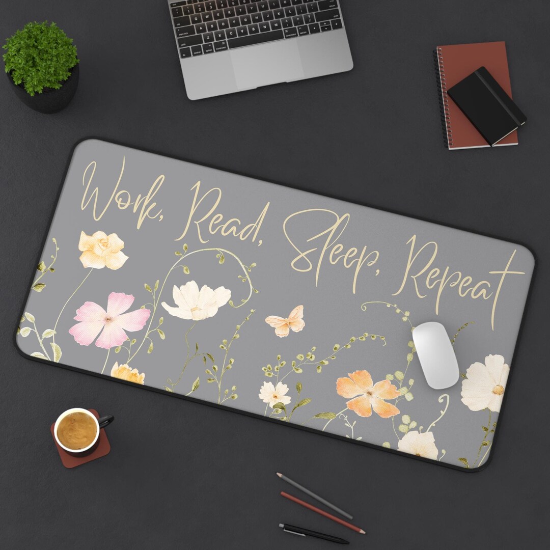 Desk Mat 15.5x31, Work Read Sleep Repeat, Bookish Gift, Women Computer ...