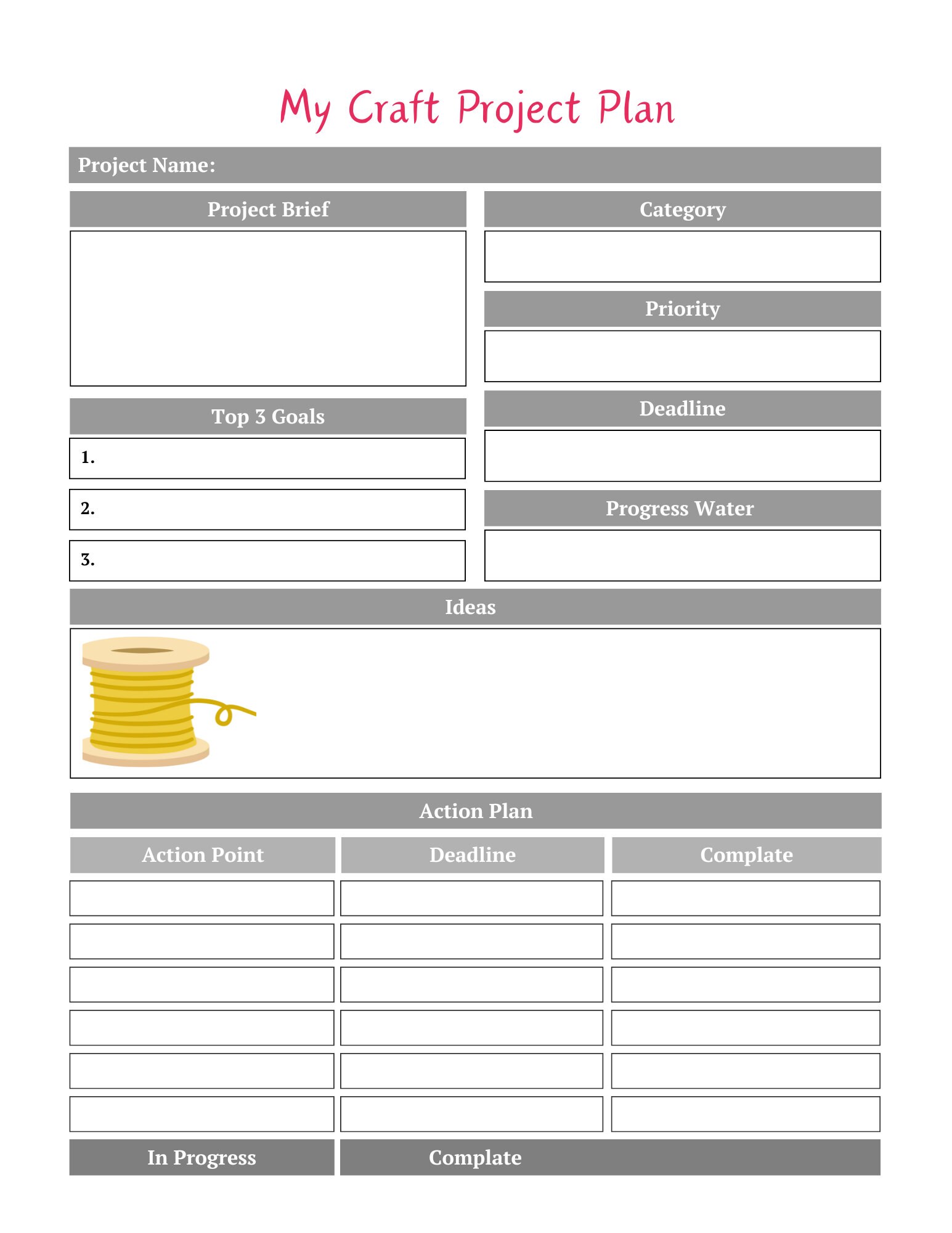 Planner for My Craft, Printable, for Your Sewing and Craft Projects ...
