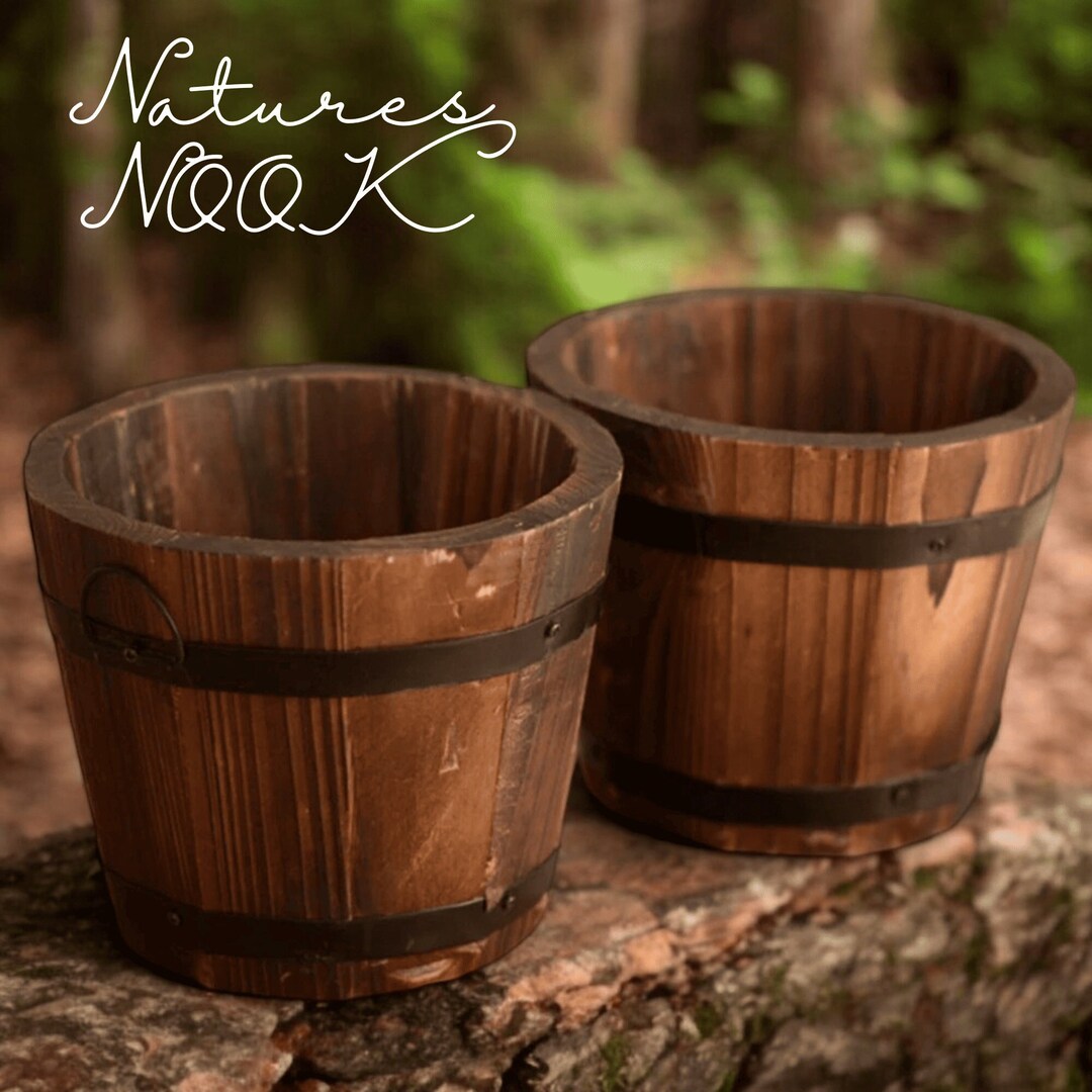 Vintage Whiskey Barrel Planter Rustic Wooden Garden Pot Outdoor Patio ...