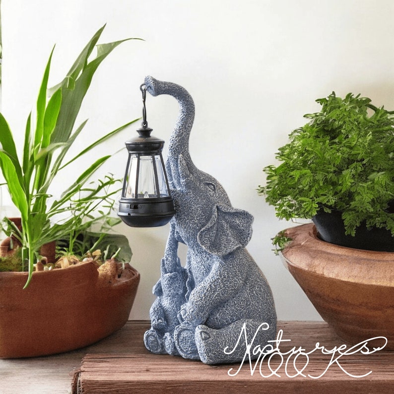 Solar Elephant Garden Statue Outdoor Sculpture With Lights Elephant ...