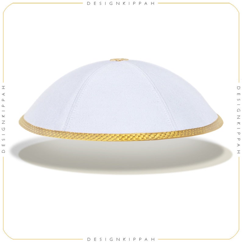 White & Gold Linen Kippah | Jewish Wedding • Bar Mitzvah • Shabbat ...