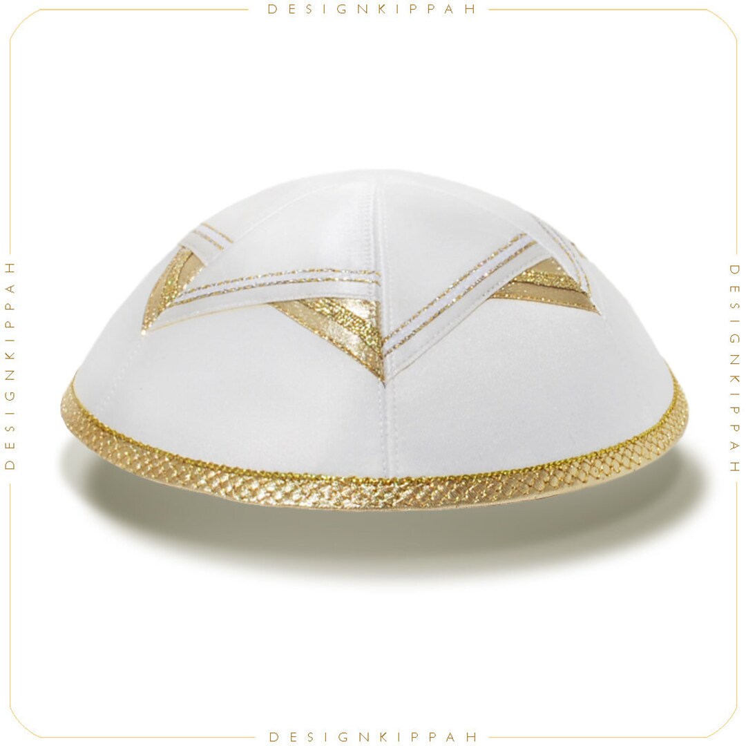 David Star White and Gold Kippah | Jewish Wedding, Bar Mitzvah, Shabbat ...