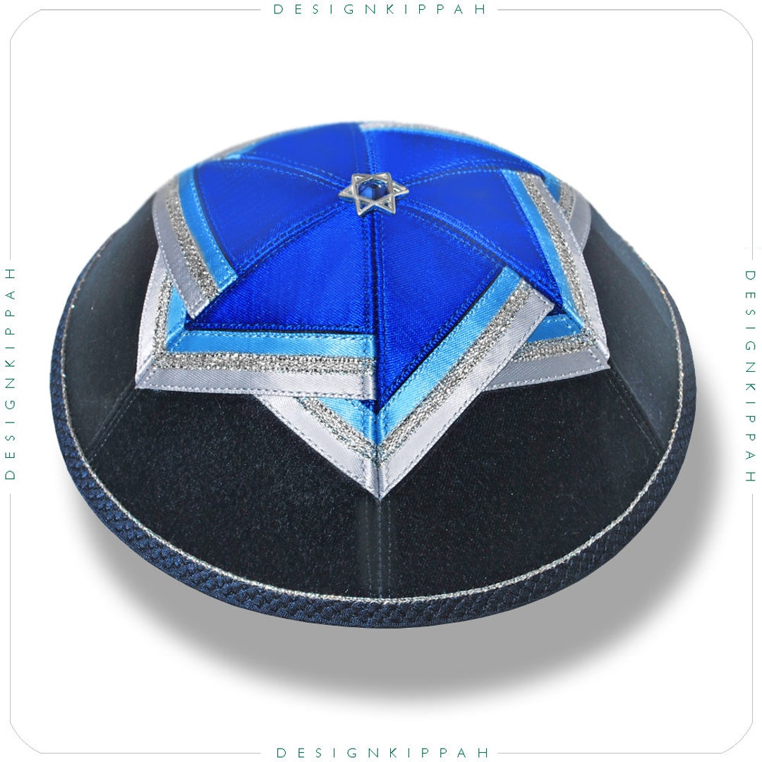 Blue and Silver David Star Kippah Jewish Wedding Bar - Etsy