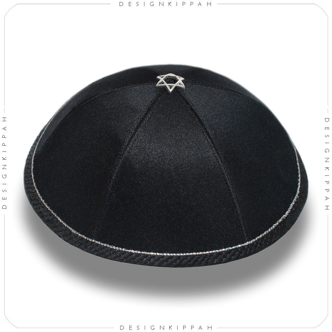 Black - Silver Satin Kippah | Jewish Wedding _ Bar Mitzvah _ Shabbat ...