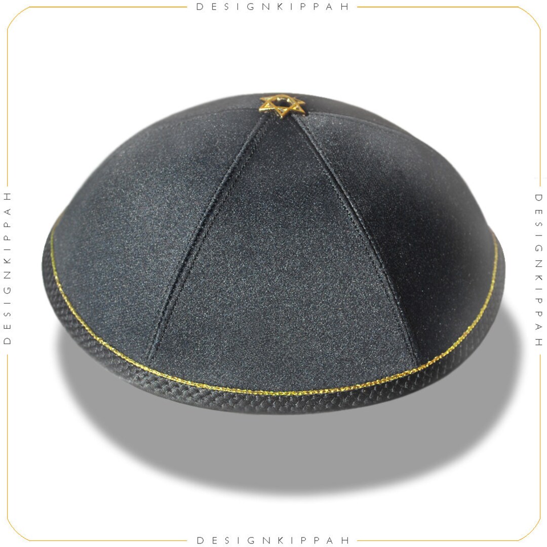Black - Gold Satin Kippah | Jewish Wedding Gift, Bar Mitzvah, Shabbat ...